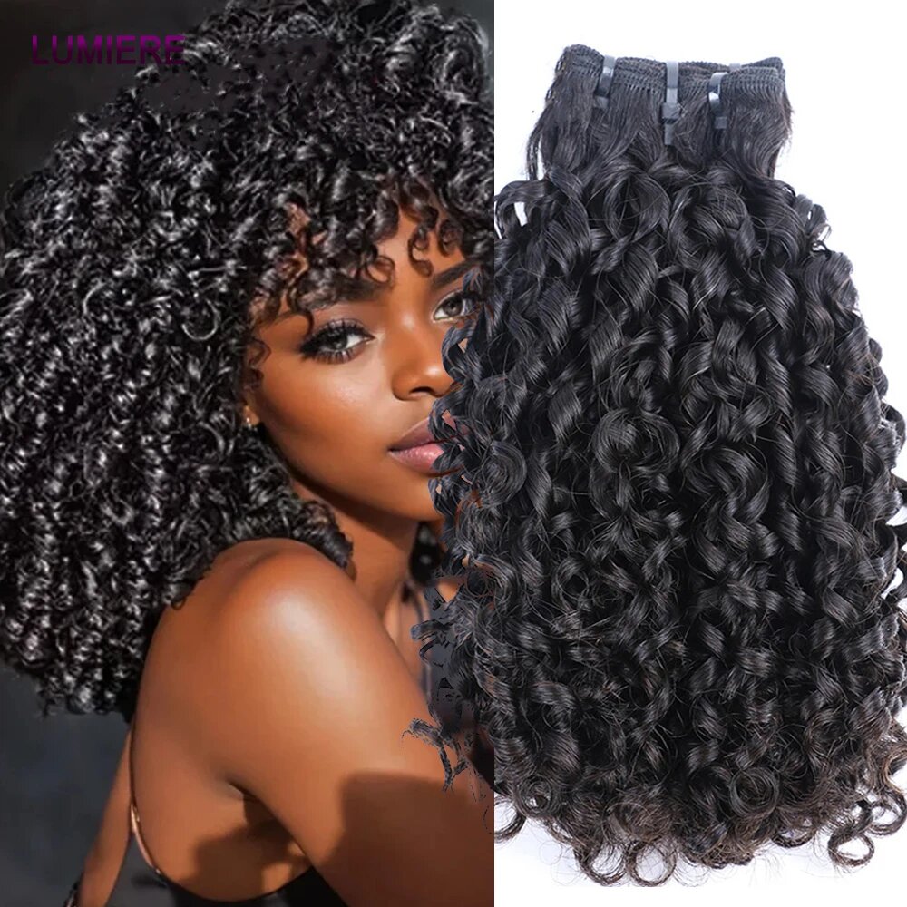 Lumiere Hair Pixie Bouncy Afro Kinky Curly Human Hair 3/4 Bundles 10 10 10 10