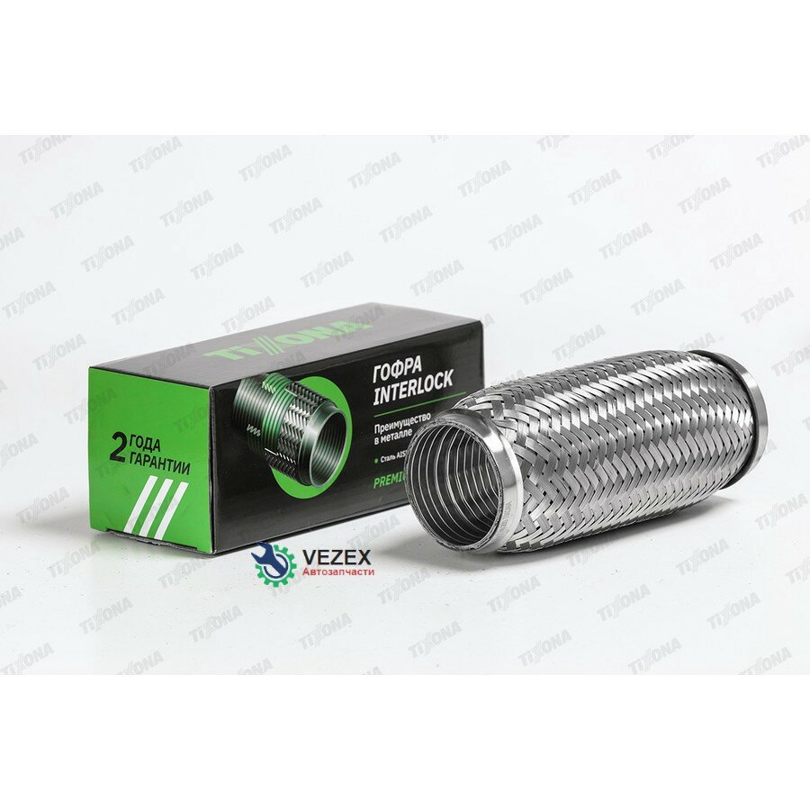 TIXONA P60200 Гофра 60/200 (AISI 304 with interlock) Компенсатор не несущий, наружная оплётка Кольчужная WireMesh, 2-х слойный сильфон, внутренний экран витой металлорукав InterLock. Материал: нержавеющая сталь марки AISI 304.