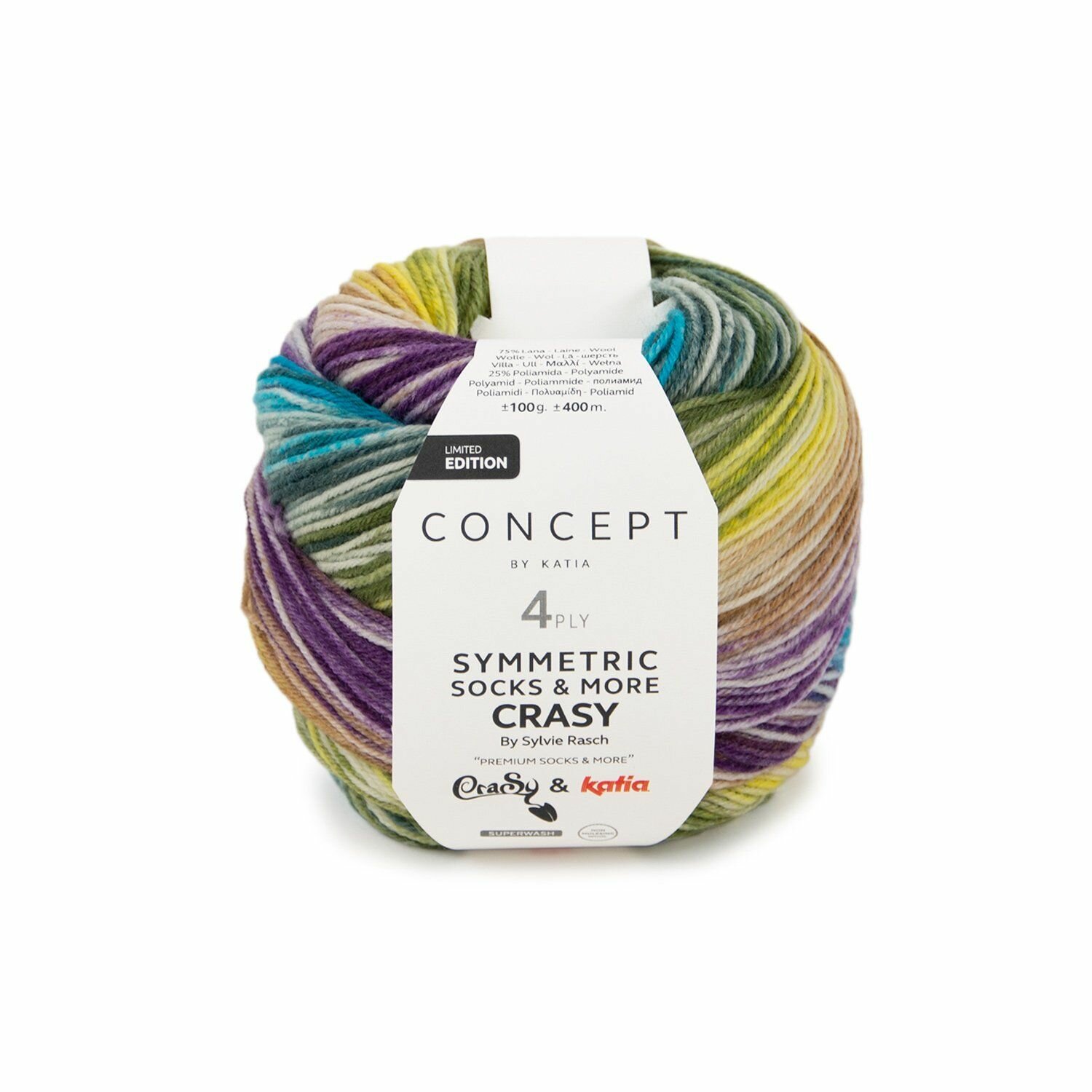 Носочная пряжа Katia CRASY Symmetric socks & More (104) 1 моток 100 г/400 м