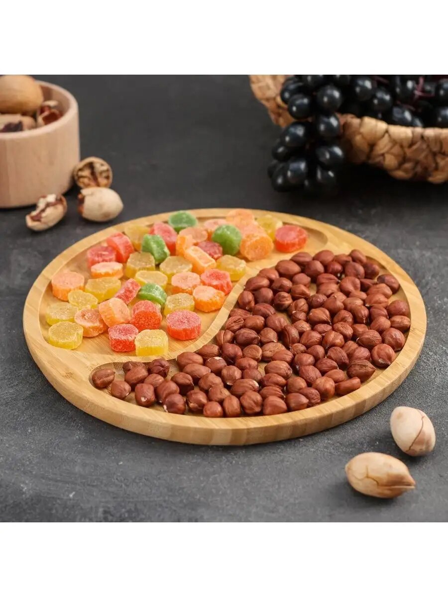 Менажница Доляна «Инь и ян», размер 25×25×1,5 см, бамбук, цвет бежевый