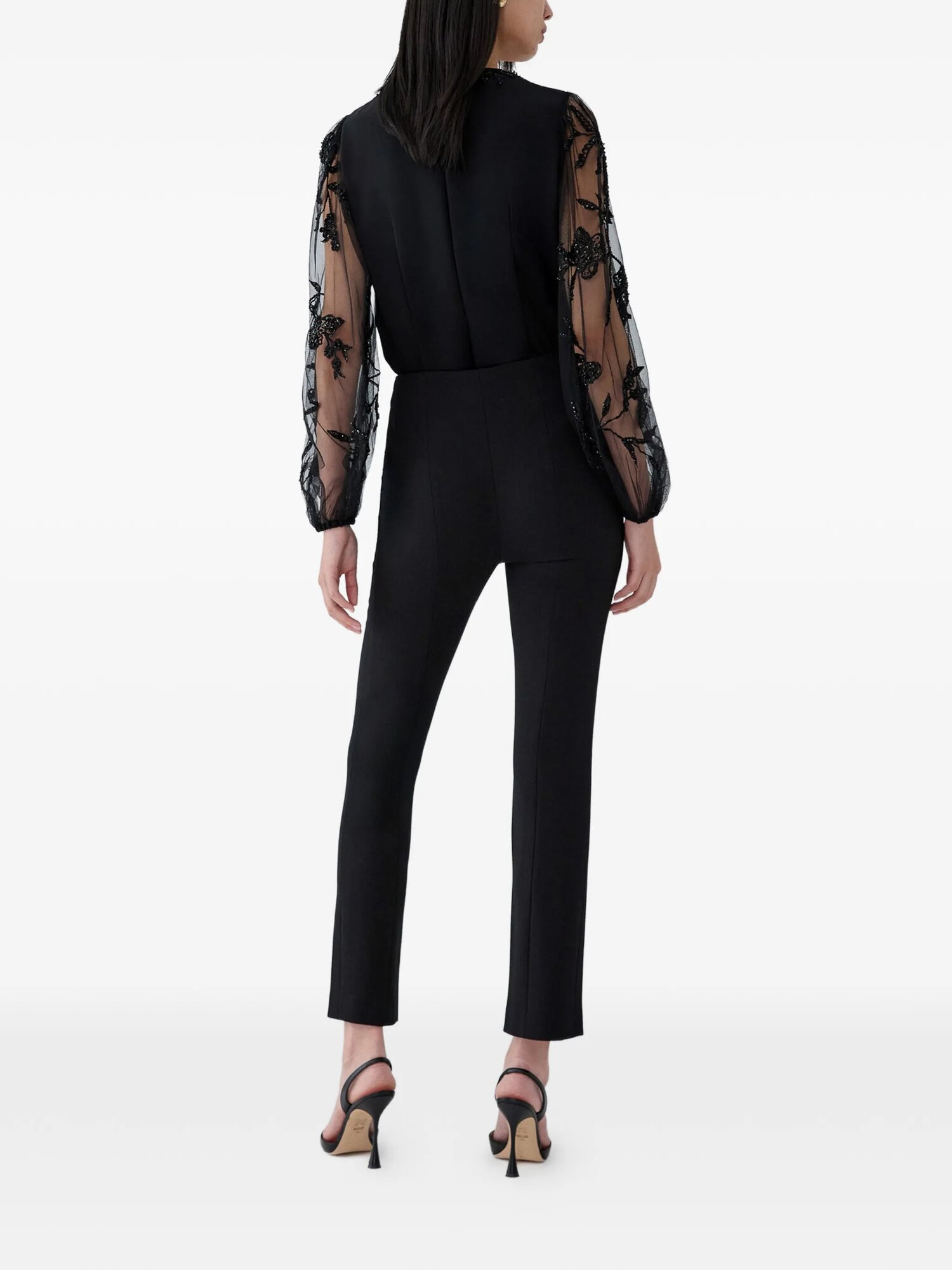 Топ CAROLINA HERRERA Embroidered puff-sleeve top, размер 4, black/black — фото 1
