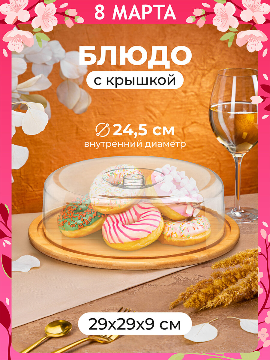 Блюдо сервировочное Elan Gallery, 29х29х9 см, с пластиковой крышкой для хранения и подачи десертов, выпечки, фруктов