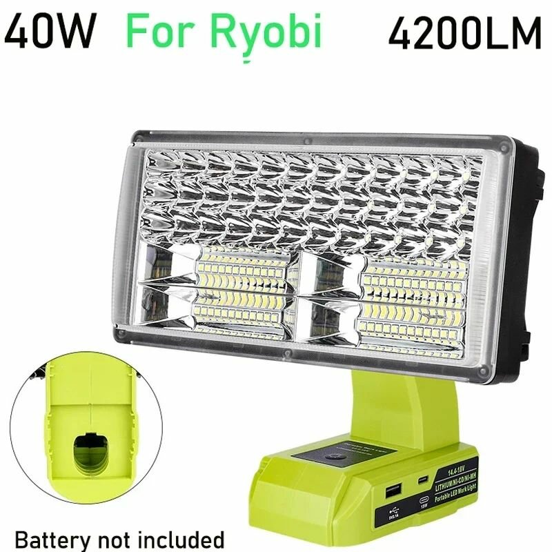Портативный светодиодный фонарик/рабочий фонарь для освещения в ночное время, совместимый с литиевыми аккумуляторами Ryobi 18 В.