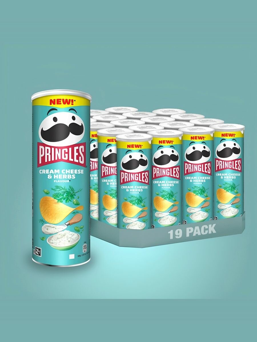 Картофельные чипсы Pringles, со вкусом Сливочного сыра и Зелени, 165 гр, 19 шт