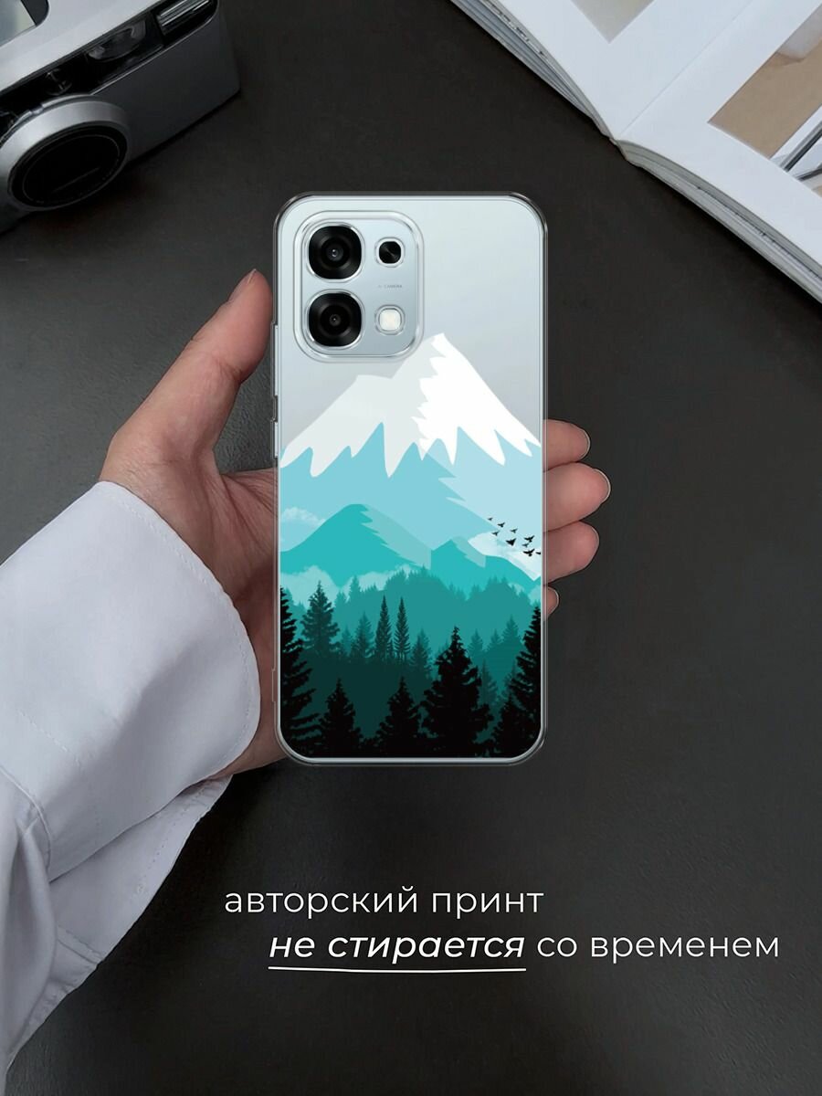 Чехол на Oppo A6 Pro / Оппо A6 Про с принтом Синяя снежная гора, прозрачный — фото 1