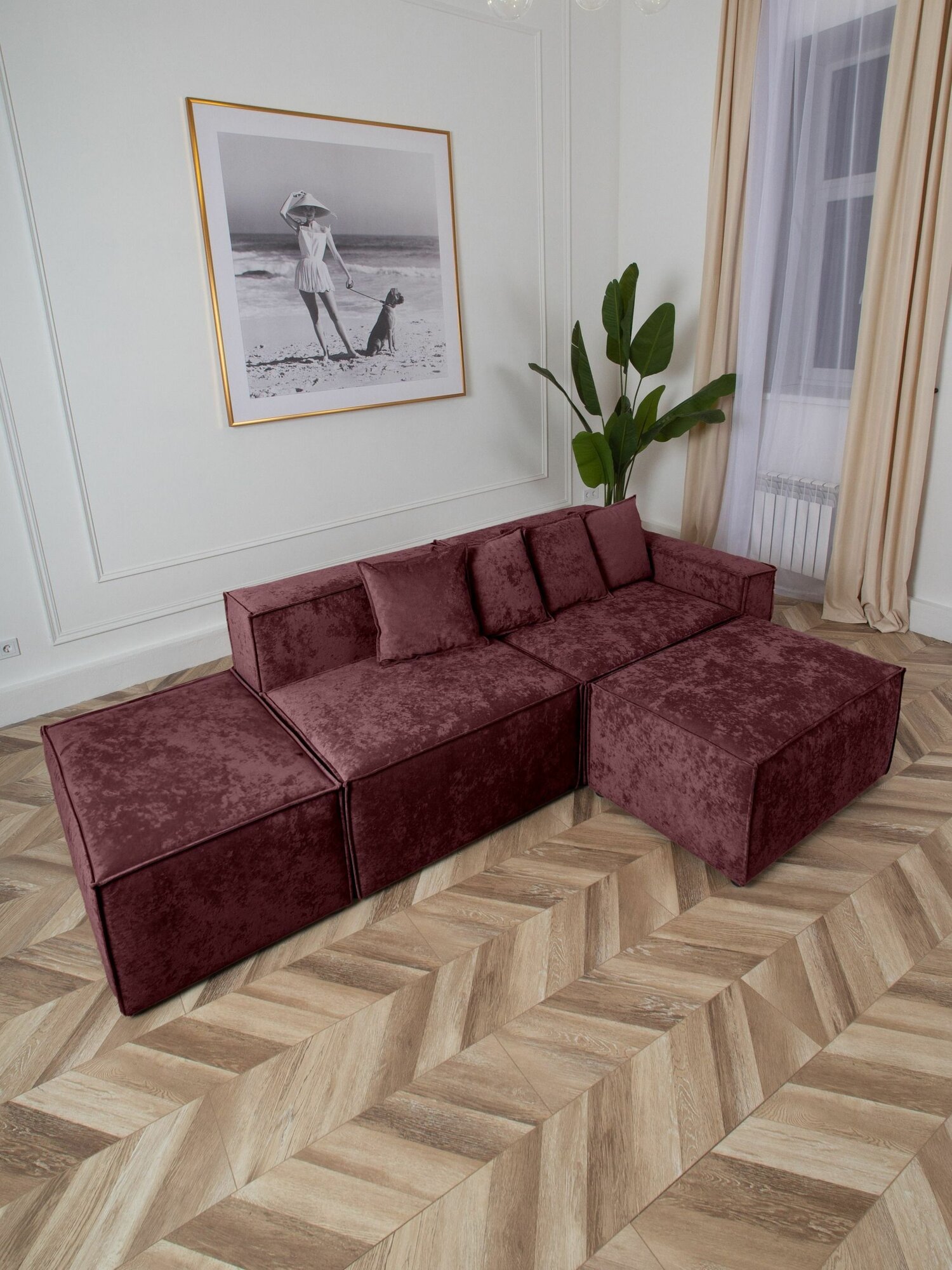 Диван угловой Bello, раскладной 271х159х73, бордовый правый