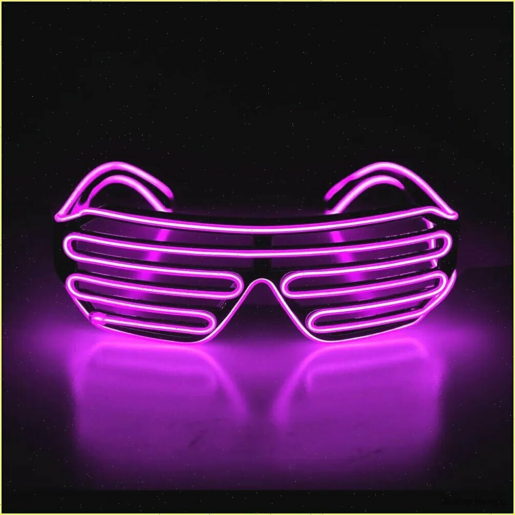 Очки неоновые, светящиеся, LED, пластик, фиолетовые, универсальные