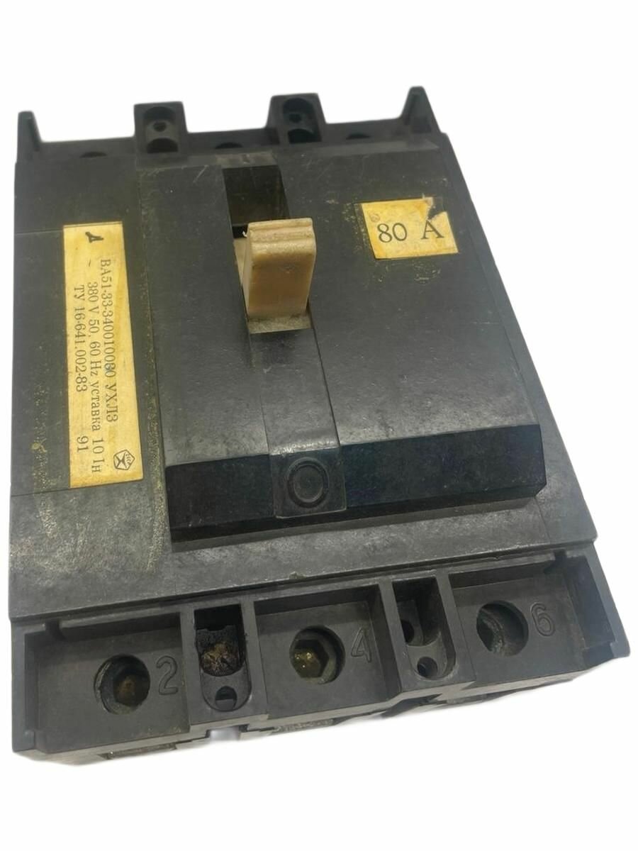 Выключатель автоматический ВА51-33-3400100-00 УХЛ3 80A, 3п, 380V 50-60Hz, А уставка 10In.