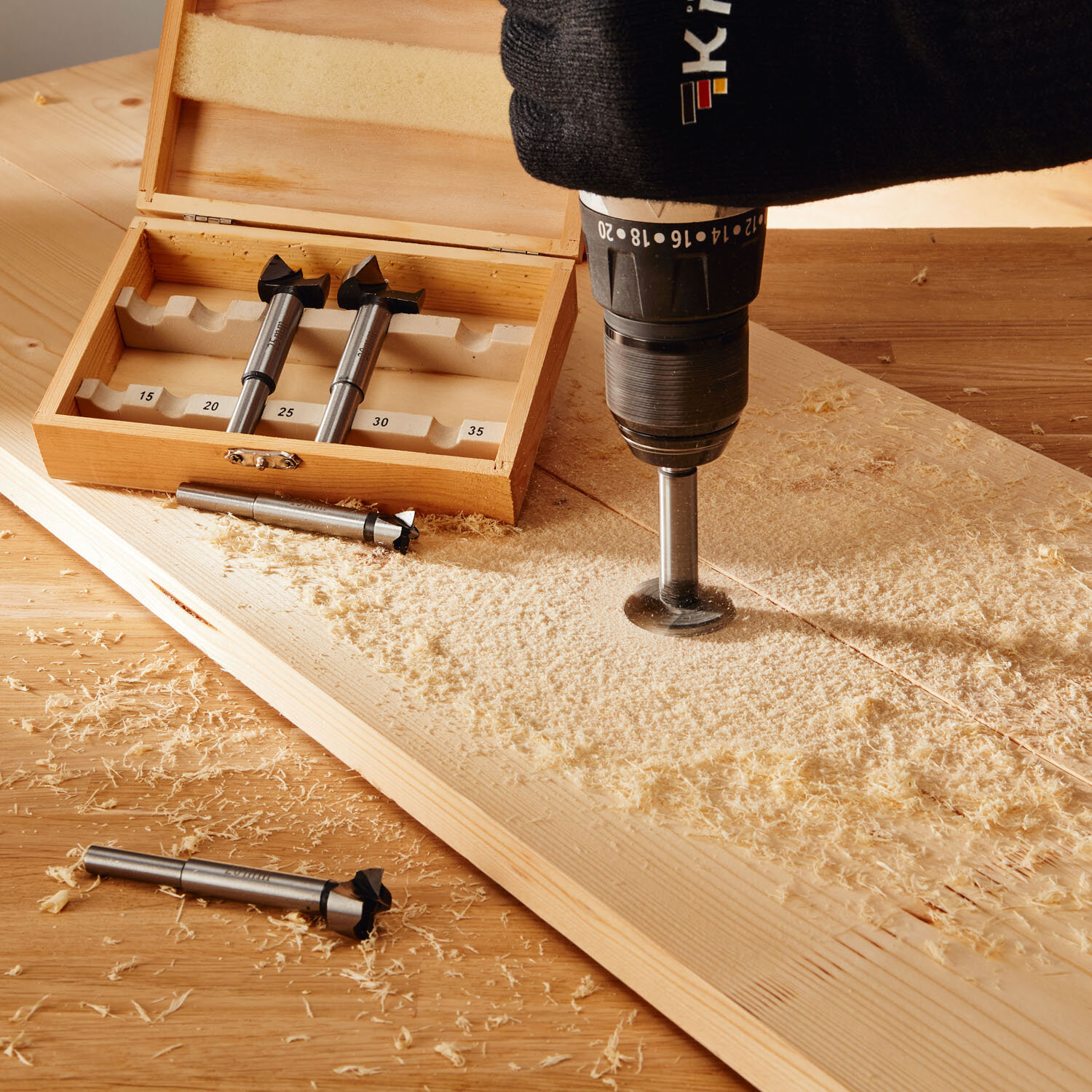 Набор сверл Форстнера (петельных) по дереву, 10-15-20-25-35 х 73мм, 5 шт, цилиндрический хвостовик KRANZ