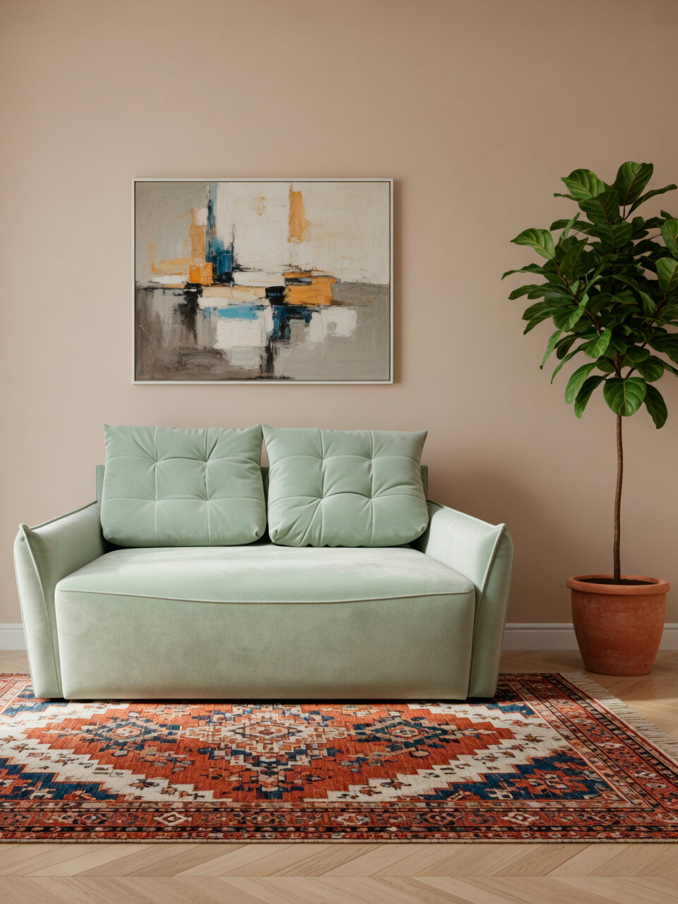 Диван-кровать Ля Нэж "Киото", мягкий, прямой, еврокнижка, мятный велюр, 153х107х95 см