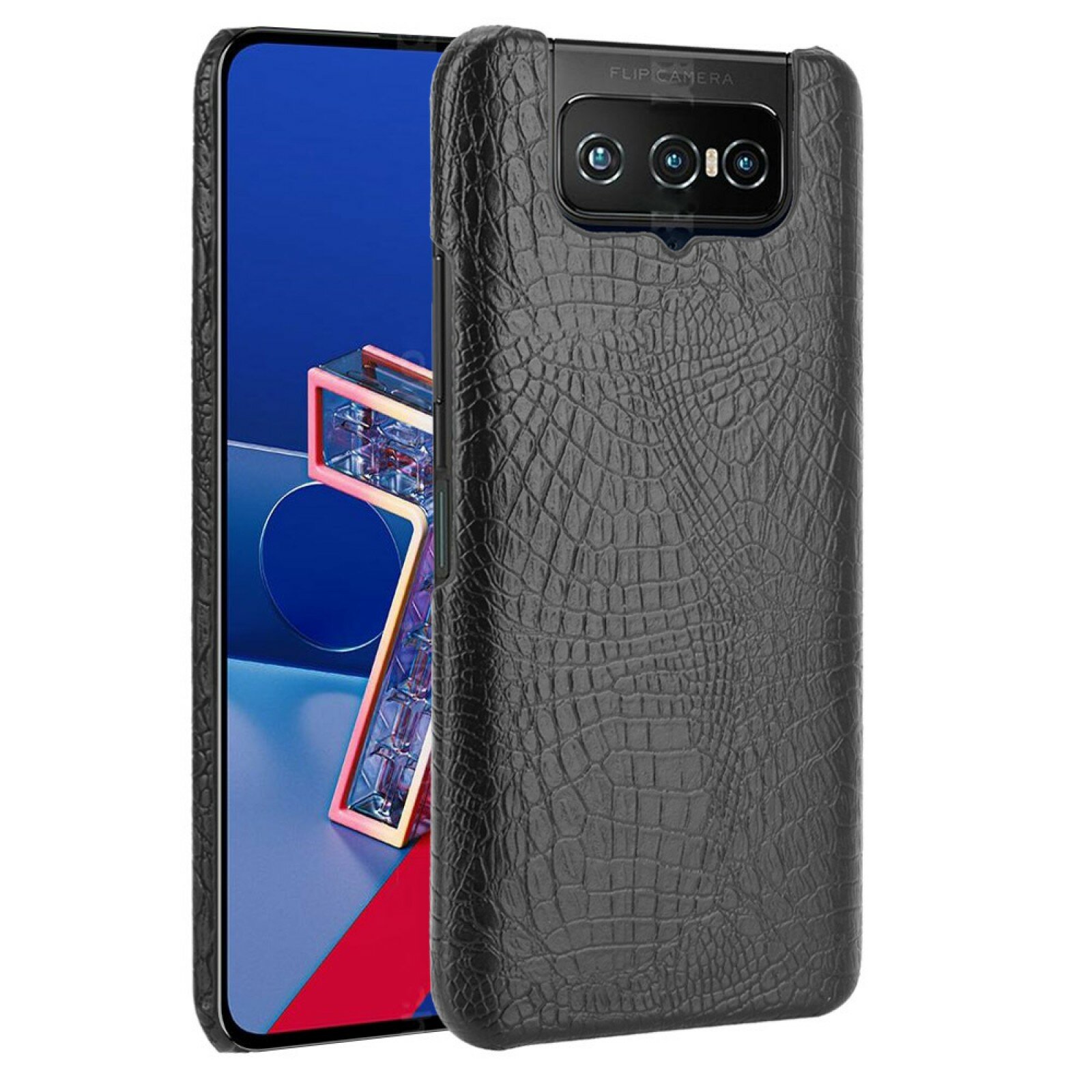 Чехол панель-бампер MyPads для Asus ZenFone 7 ZS670KS тонкий черный с дизайном под кожу крокодила