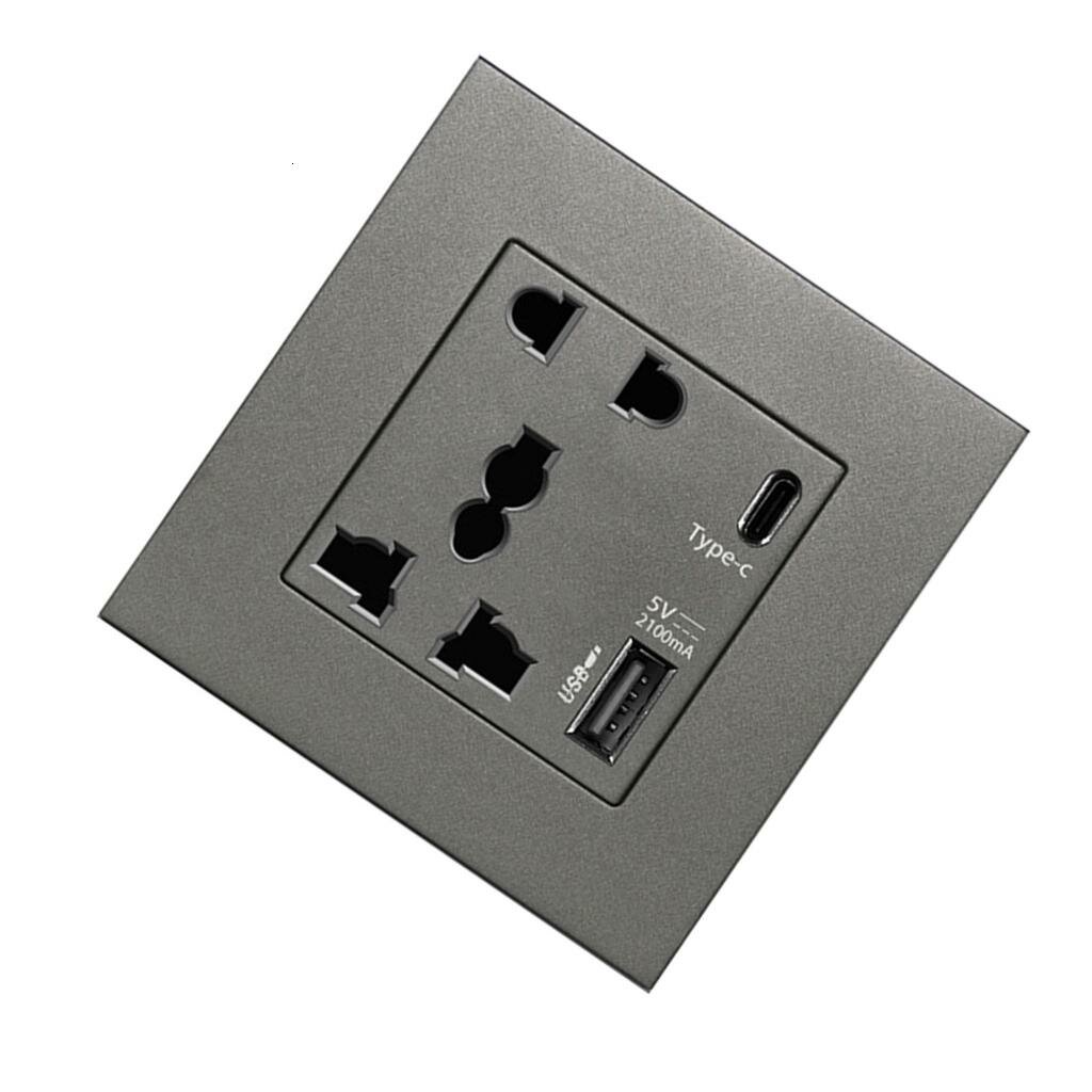 Электрическая розетка 5-контактная с USB и USB-C, Серый
