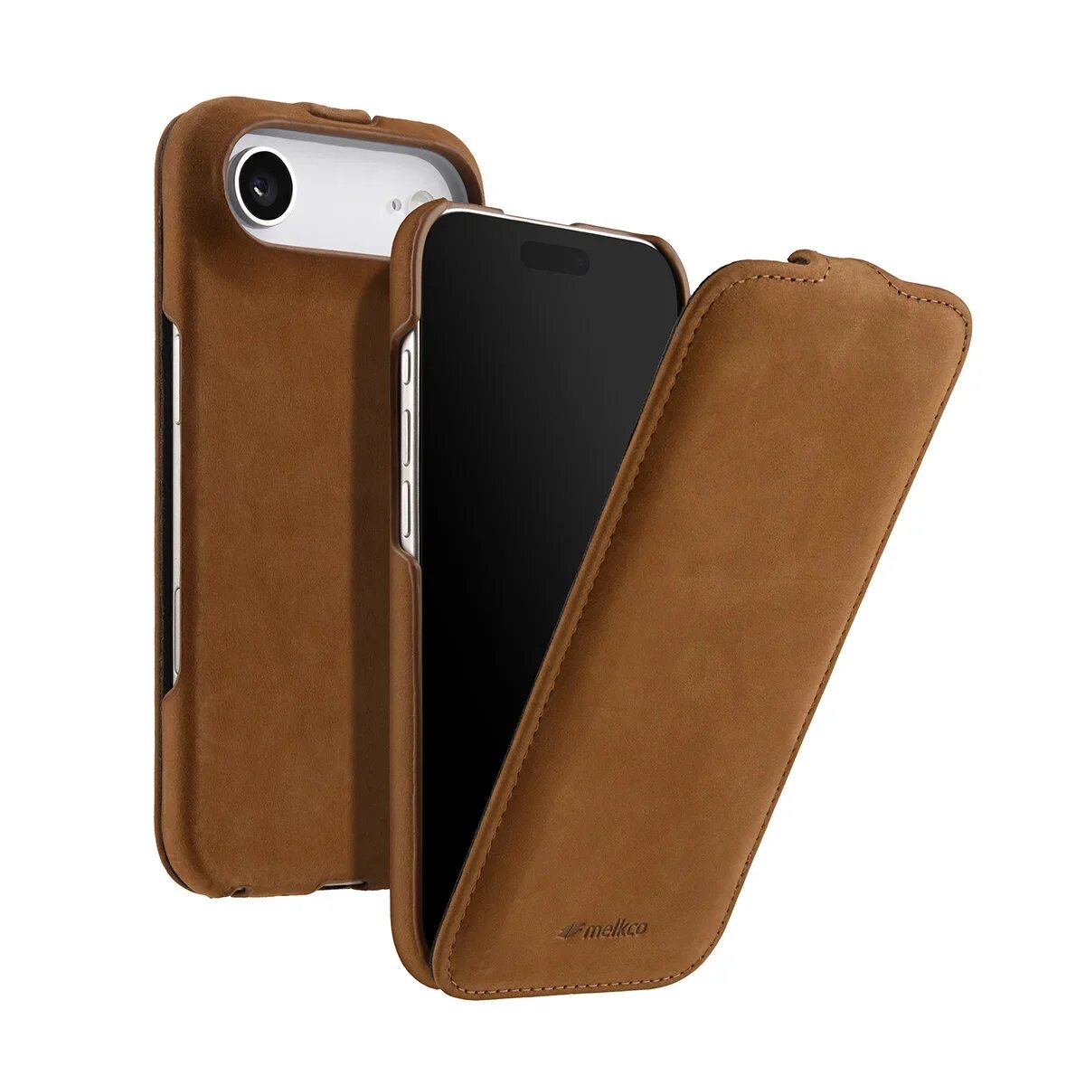Коричневый чехол-флип Melkco для iPhone 17 Pro, натуральная кожа