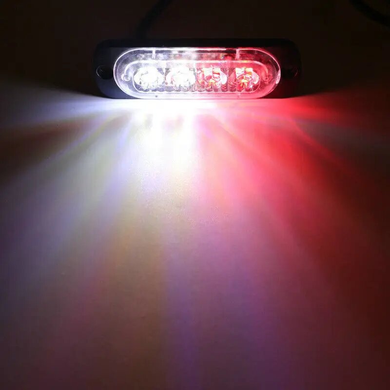 Автомобильный стробоскоп 4 LED, белый/красный, 12/24В