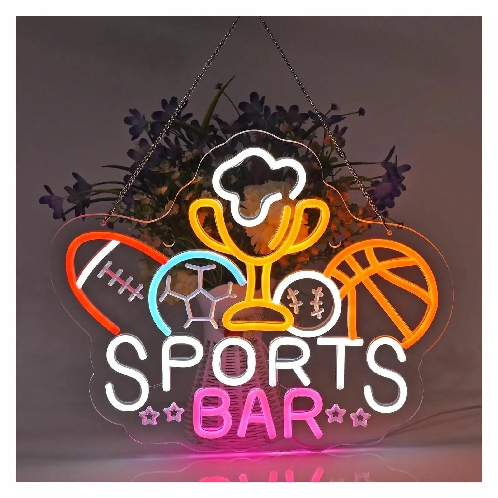 Светодиодная Неоновая Вывеска "Sports Bar" Для Декора Стен 38х30,2см