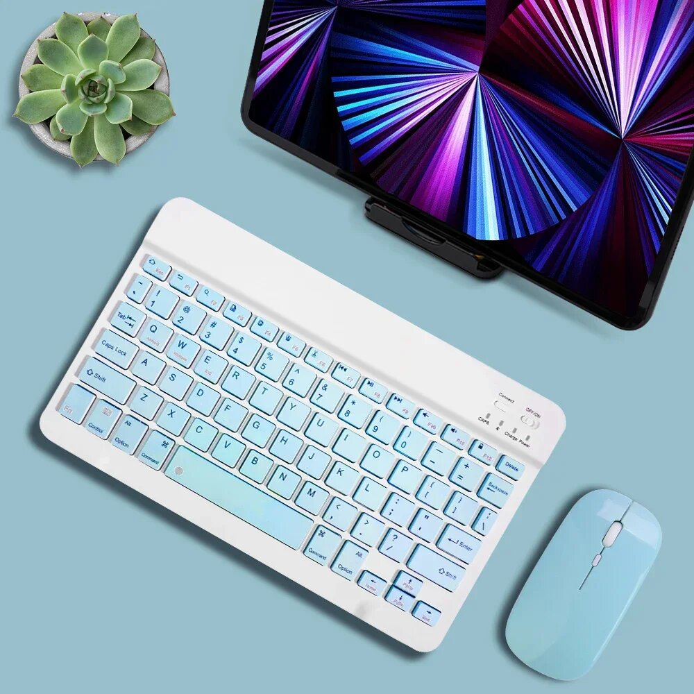 Беспроводная Bluetooth клавиатура с мышью Blue для планшета