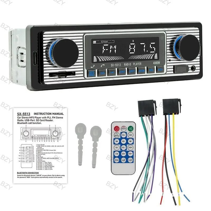 Автомагнитола SX-5513 Car Stereo MP3 Player 1 DIN FM Radio USB-Port SD Card Reader Bluetooth call function