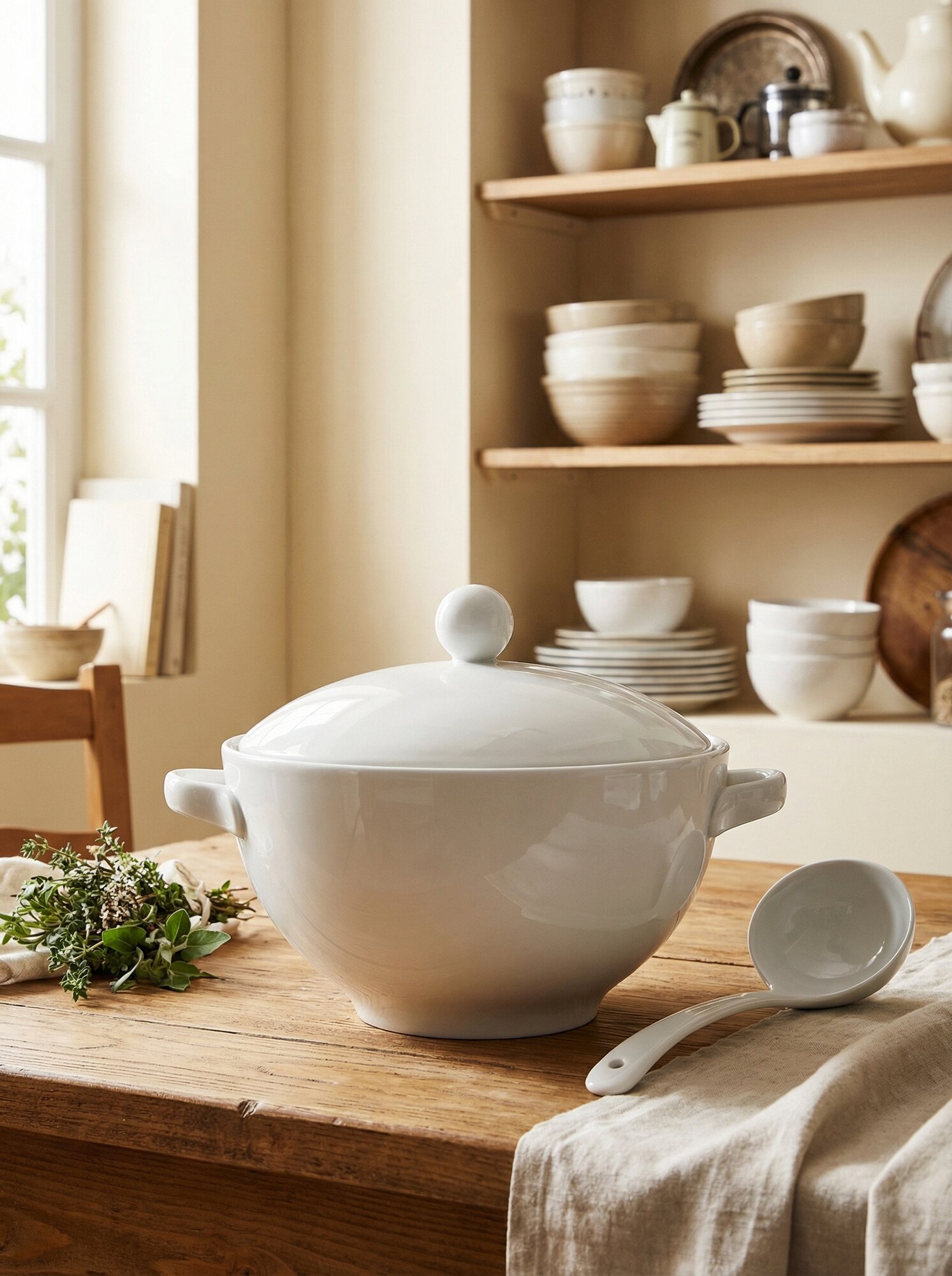 Супница Lubiana Kaszub-Hel фарфоровая 3 л белая с ручками и крышкой — горячий суп на праздничный стол