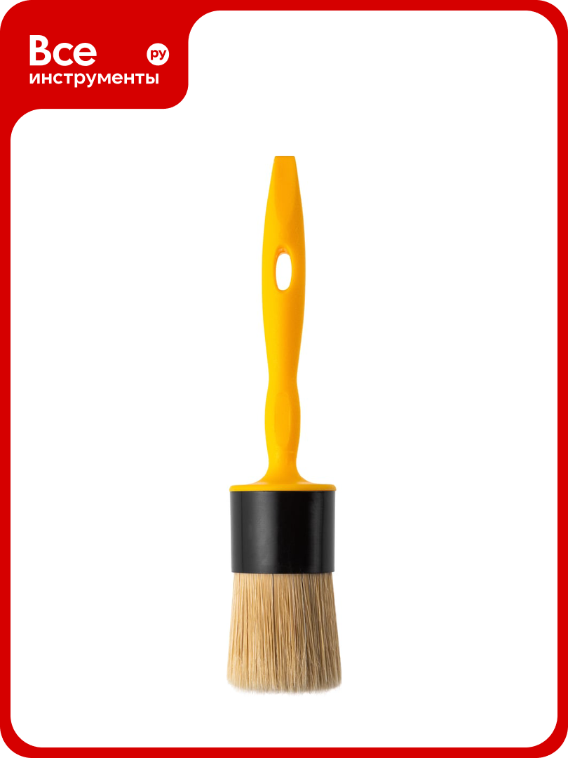 Кисть Акор натур. щетина 50мм КР-50 круглая кисть из прочного пластика с смешанной щетиной, универсальная для всех