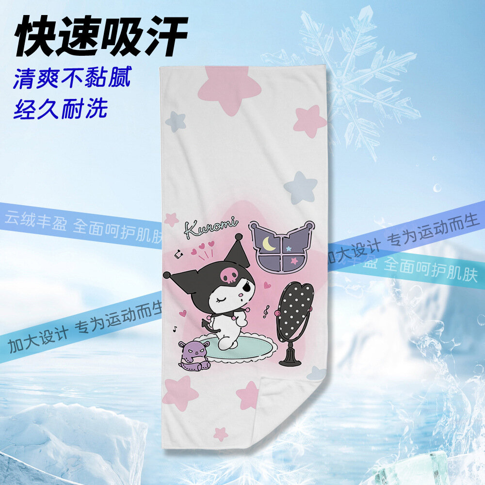 Спортивное полотенце Sanrio Kuromi 110x40см быстросохнущее впитывающее мягкое хлопковое для тренировок и фитнеса