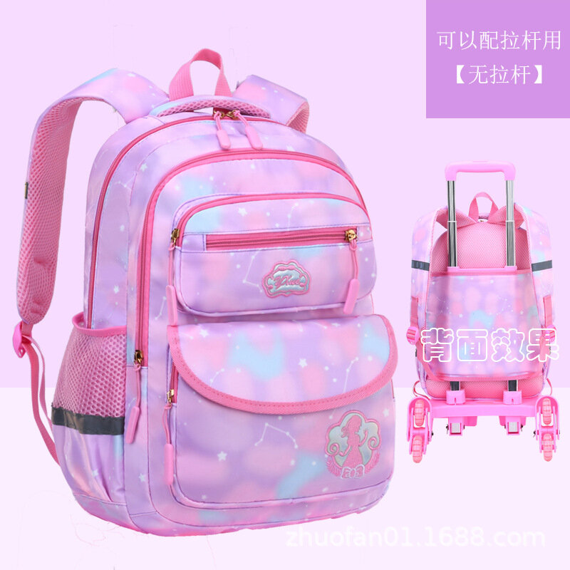 Школьный рюкзак-тележка для девочек начальной школы (1-6 классы), шестиколесный, для подъема по лестнице, большой вместимости, съемный, корейская версия, милый.