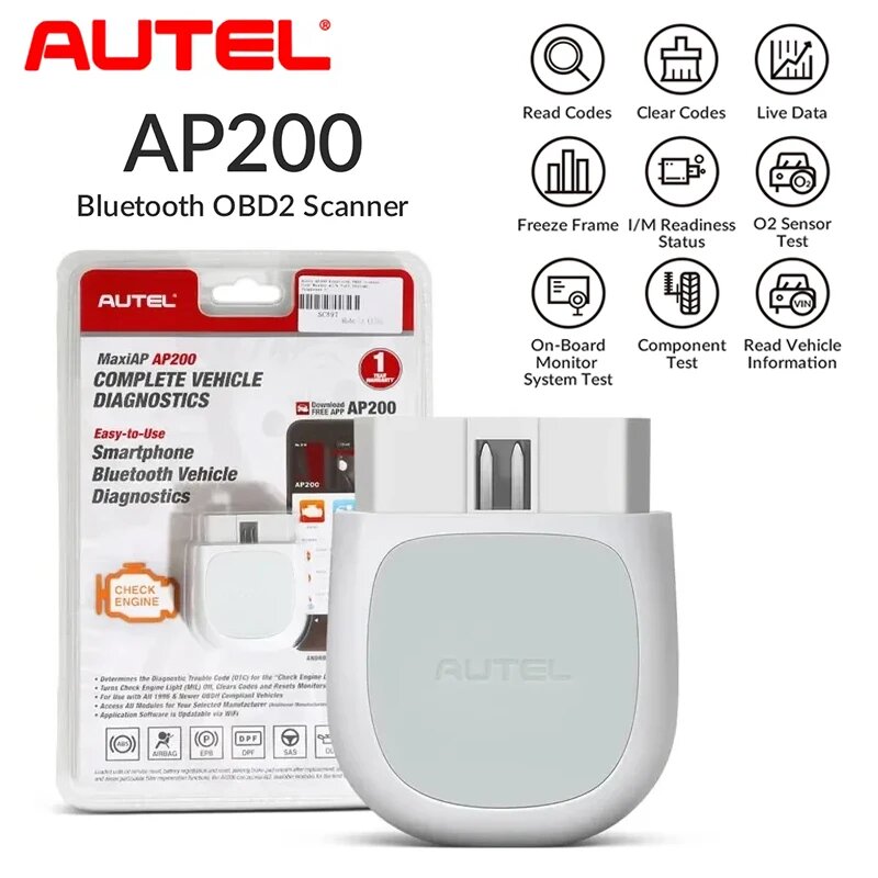 Автосканер Autel MaxiAP AP200 Bluetooth OBD2 С Полным Функционалом, Поддержкой AutoVIN, TPMS, IMMO И Функцией Самодиагностики