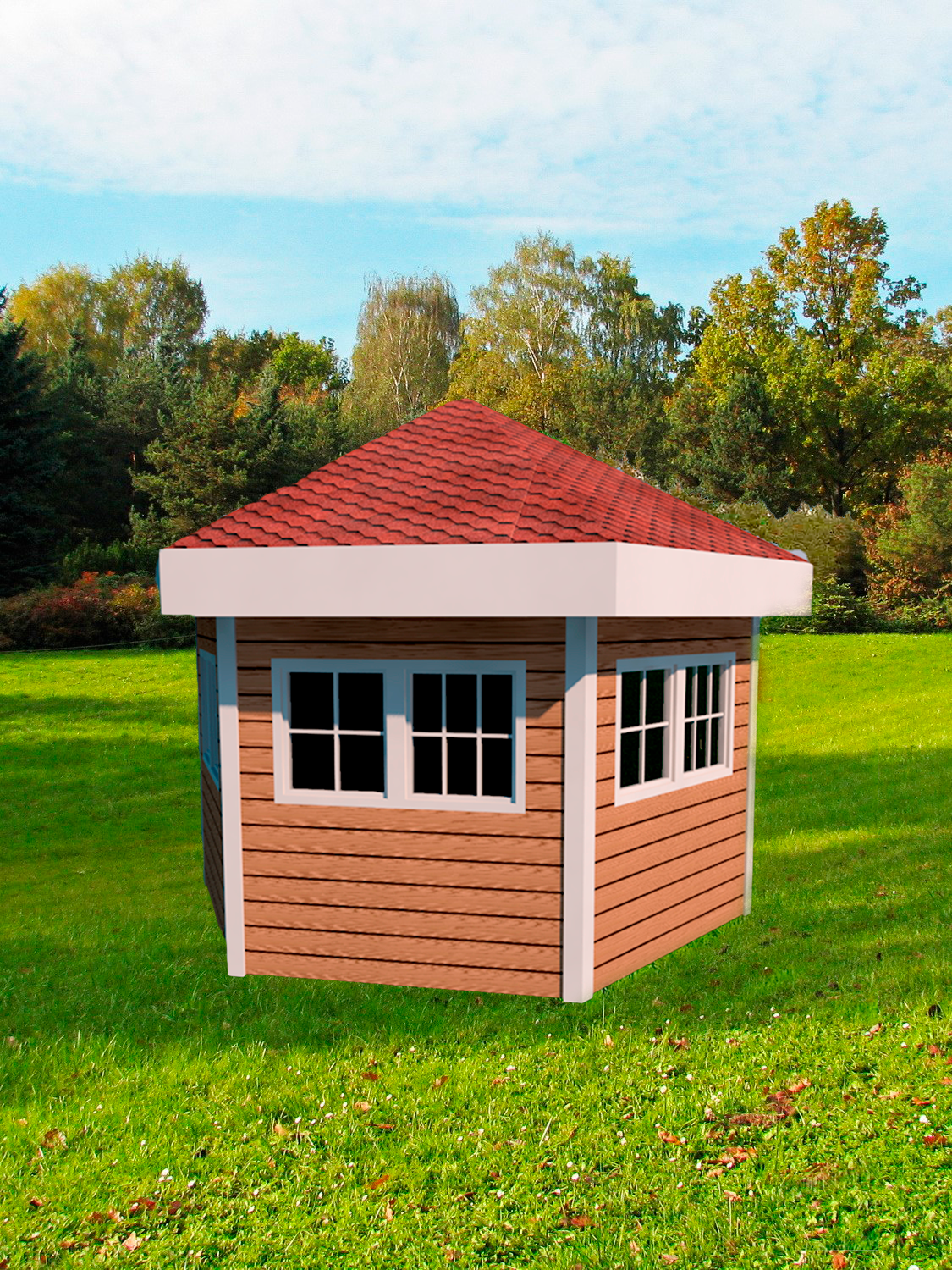 Проект беседки шестигранной 2х2 с мангальной зоной в центре беседки