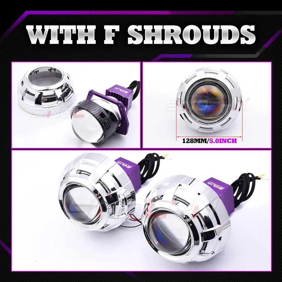 Sinolyn 3" фары с проектором, With F Shrouds