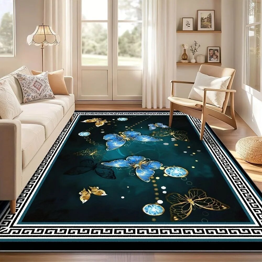 Ковер 200x150 см с рисунком бабочки, бархатный, прямоугольный, темно-синий