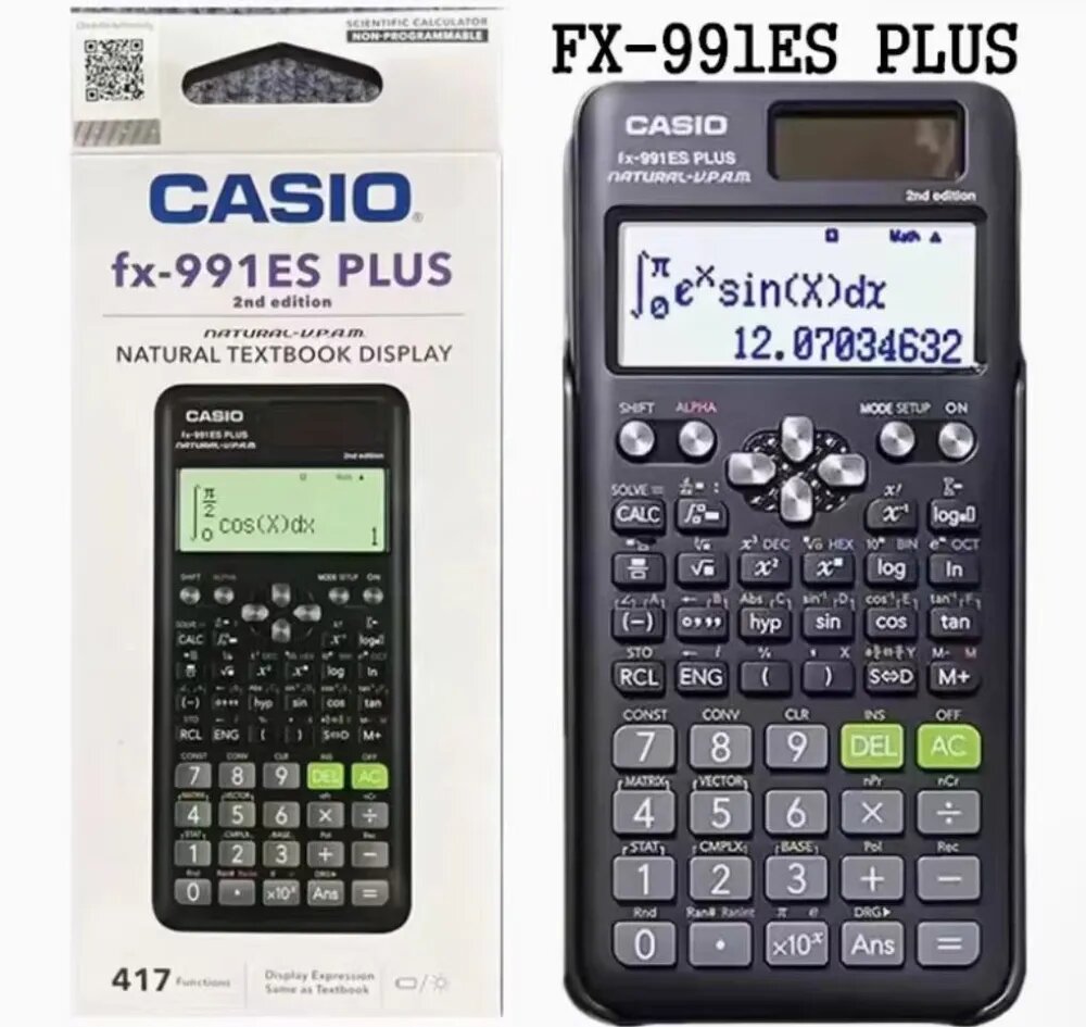 Инженерный калькулятор CASIO FX-991EX PLUS, черный/зеленый, 12 разрядов, с солнечной панелью