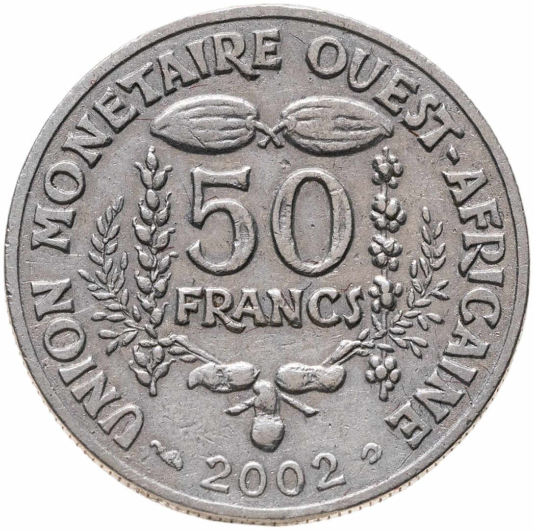Западная Африка BCEAO 50 франков francs 2002, Мельхиор медь-никель, в сохранности VF