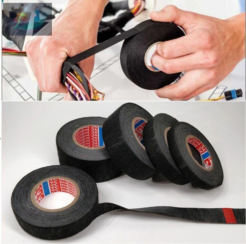 Флисовая изолента для авто (25м), термостойкая влагозащитная лента для электропроводки, черная