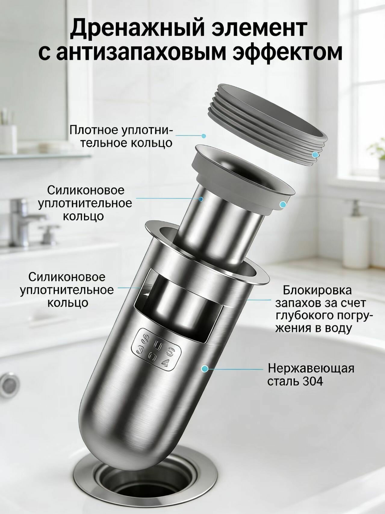 Гидрозатвор для душевого трапа. Обратный клапан для канализации против запаха. Сифон с гидрозатвором