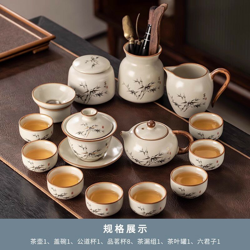 Ru Kiln tea set set 2025 новый бытовой керамический чайник для питья чая Кунг-фу чайная чашка чайный поднос легкая роскошь высокого класса для встречи гостей