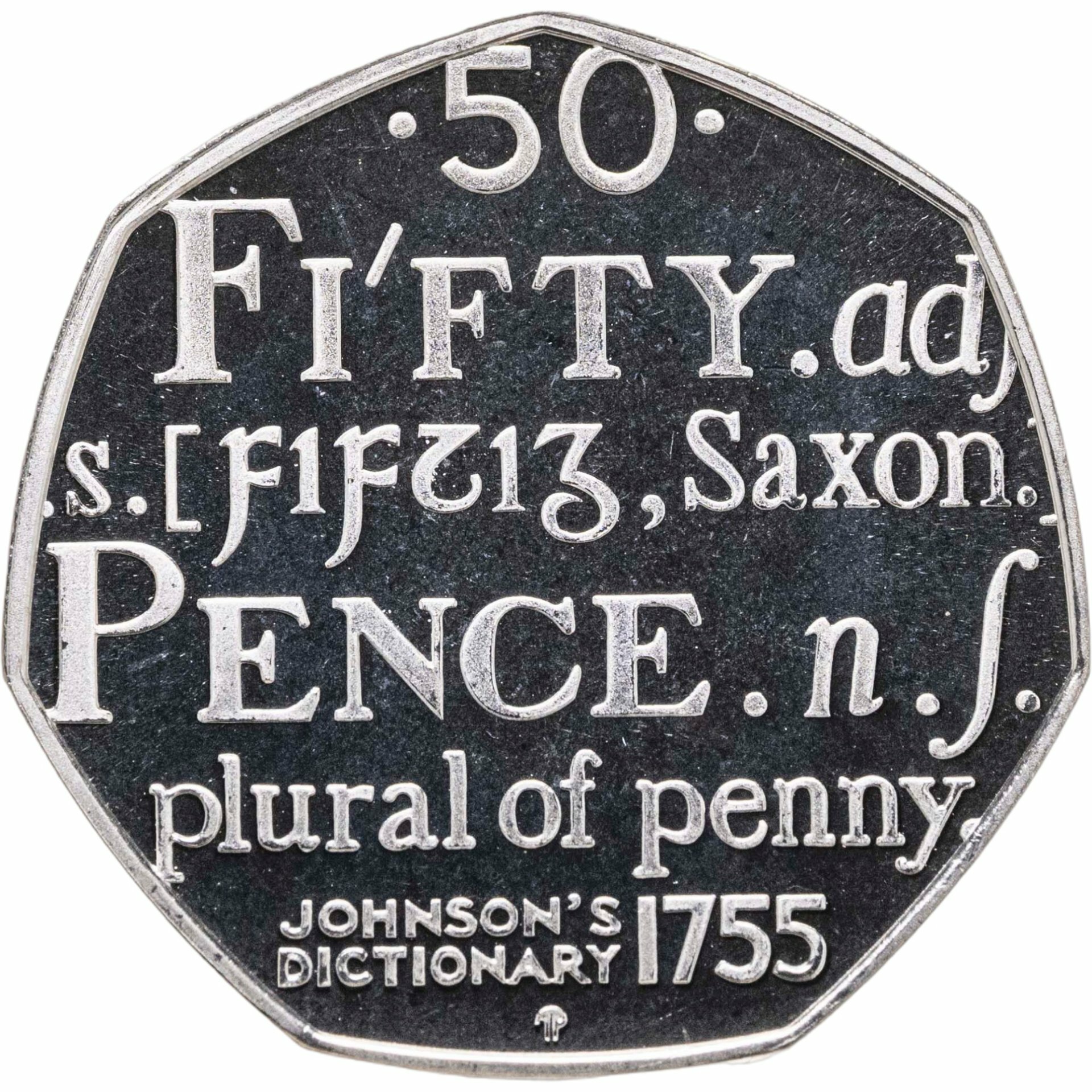 Великобритания 50 пенсов pence 2005 "250 лет со дня опубликования Словаря Английского языка Сэмюэла Джонсона", Мельхиор медь-никель, в сохранности Proof