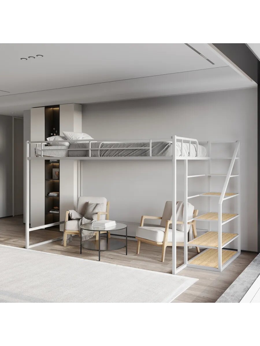 Кровать-чердак Лофт Костюковъ Хард для детей и взрослых 160х200 белый