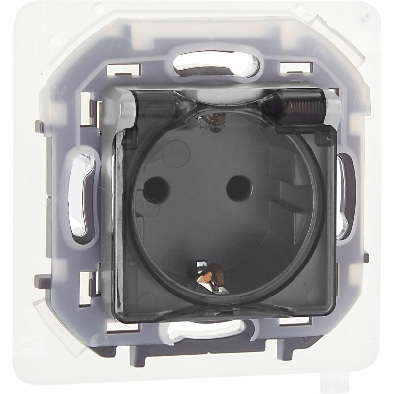 Розетка 1-м СП Inspiria 16А IP44 250В 2P+E защ. шторки с крышкой немецк. стандарт механизм алюм. IEK 673742