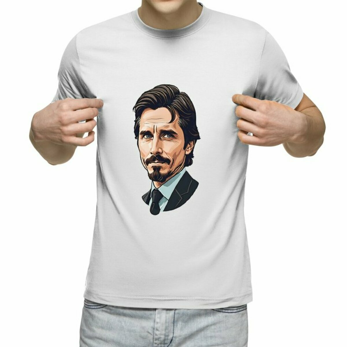 Мужская футболка «Кристиан Бейл» (белый, 2XL)