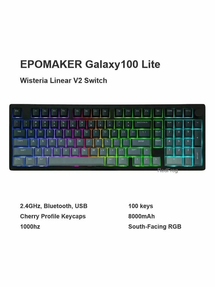 EPOMAKER Игровая клавиатура беспроводная Galaxy100 Lite, Wisteria Linear V2 Switch, Английская раскладка, черный, хаки