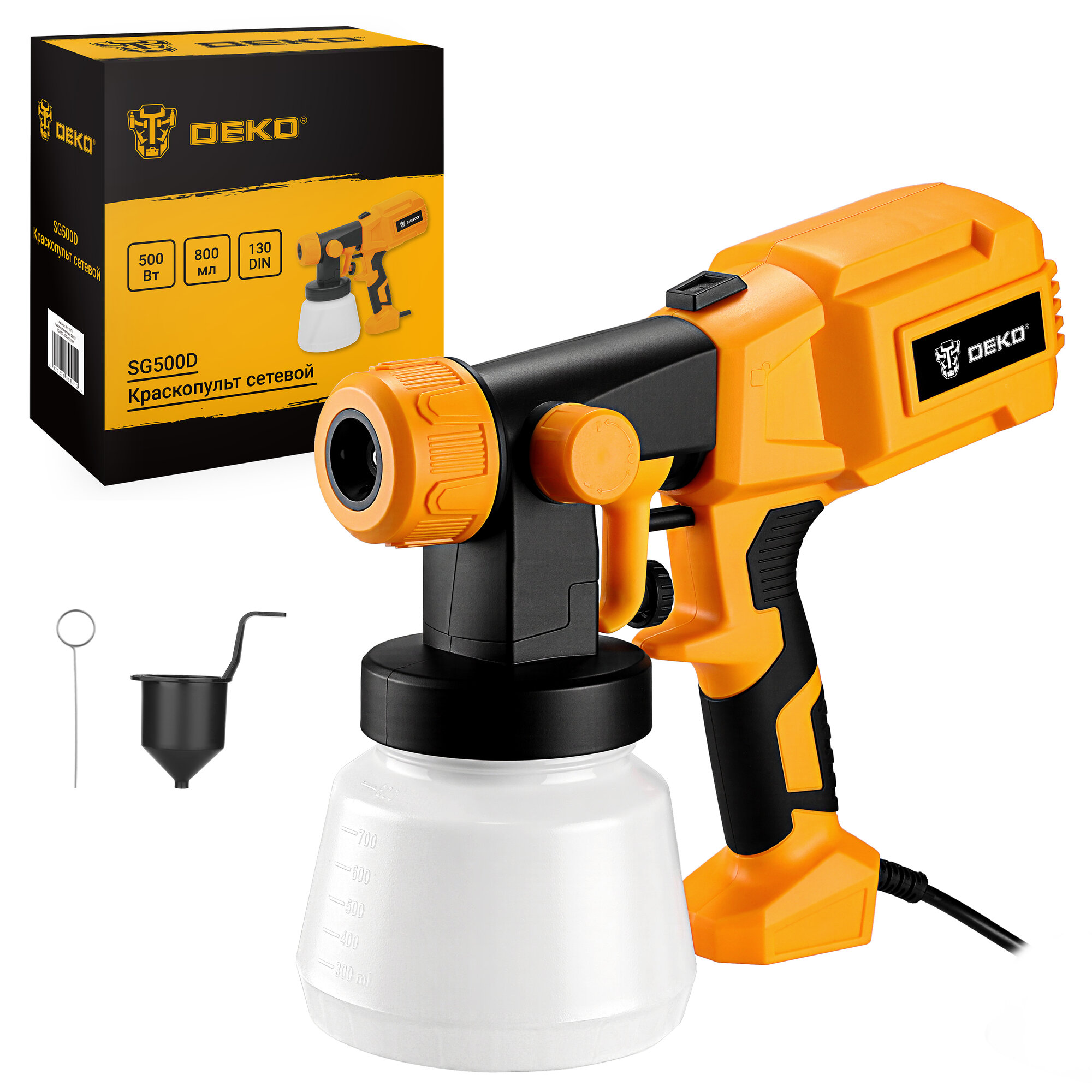Краскопульт электрический DEKO, 800 мл, 500 Вт, 0,7 л/мин, 130 DIN SG500D
