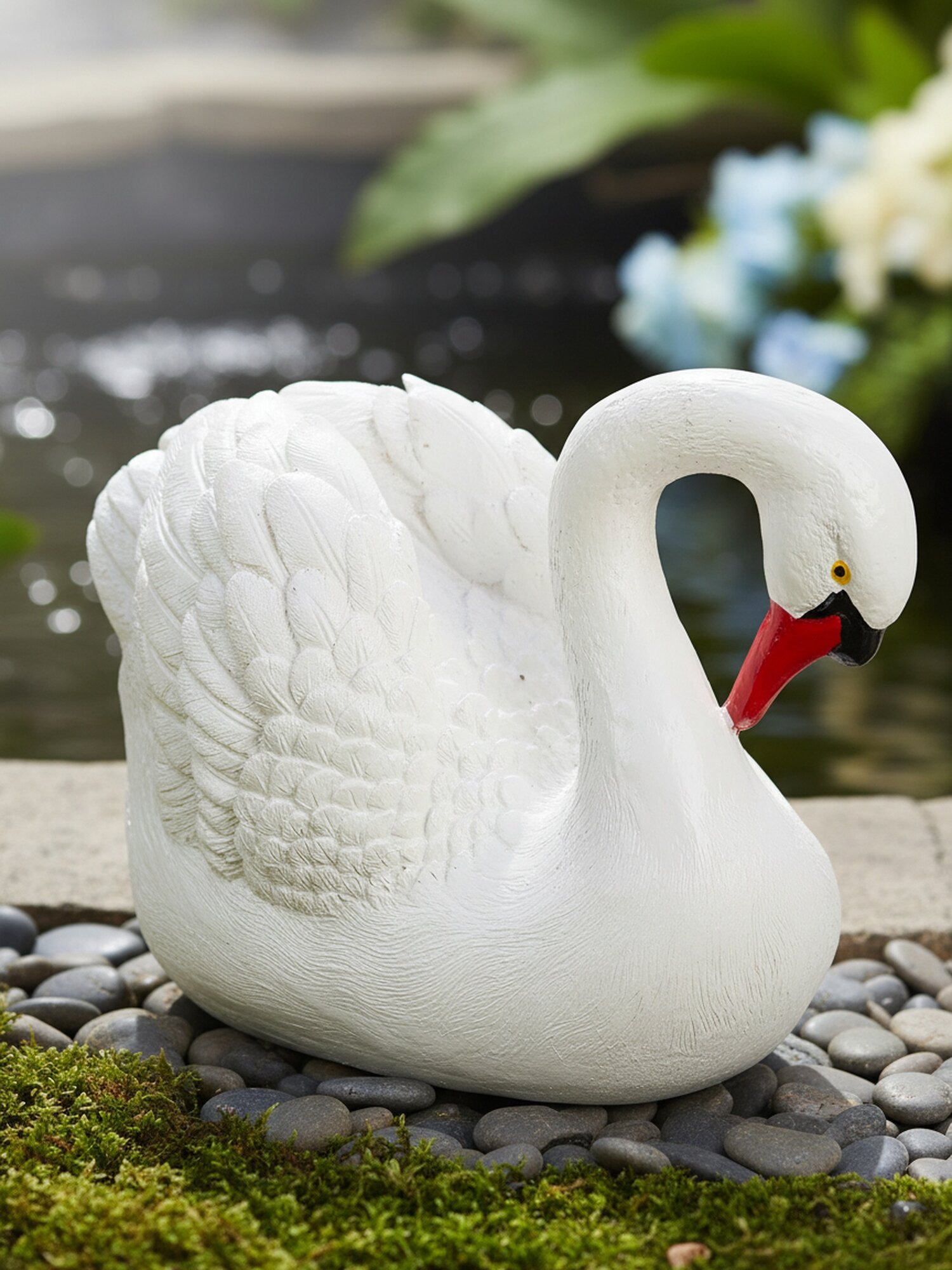 Садовая фигура Лебедь декоративная для ландшафтного оформления, полистоун, 21х12.5х14.5 см, статуэтка на дачу