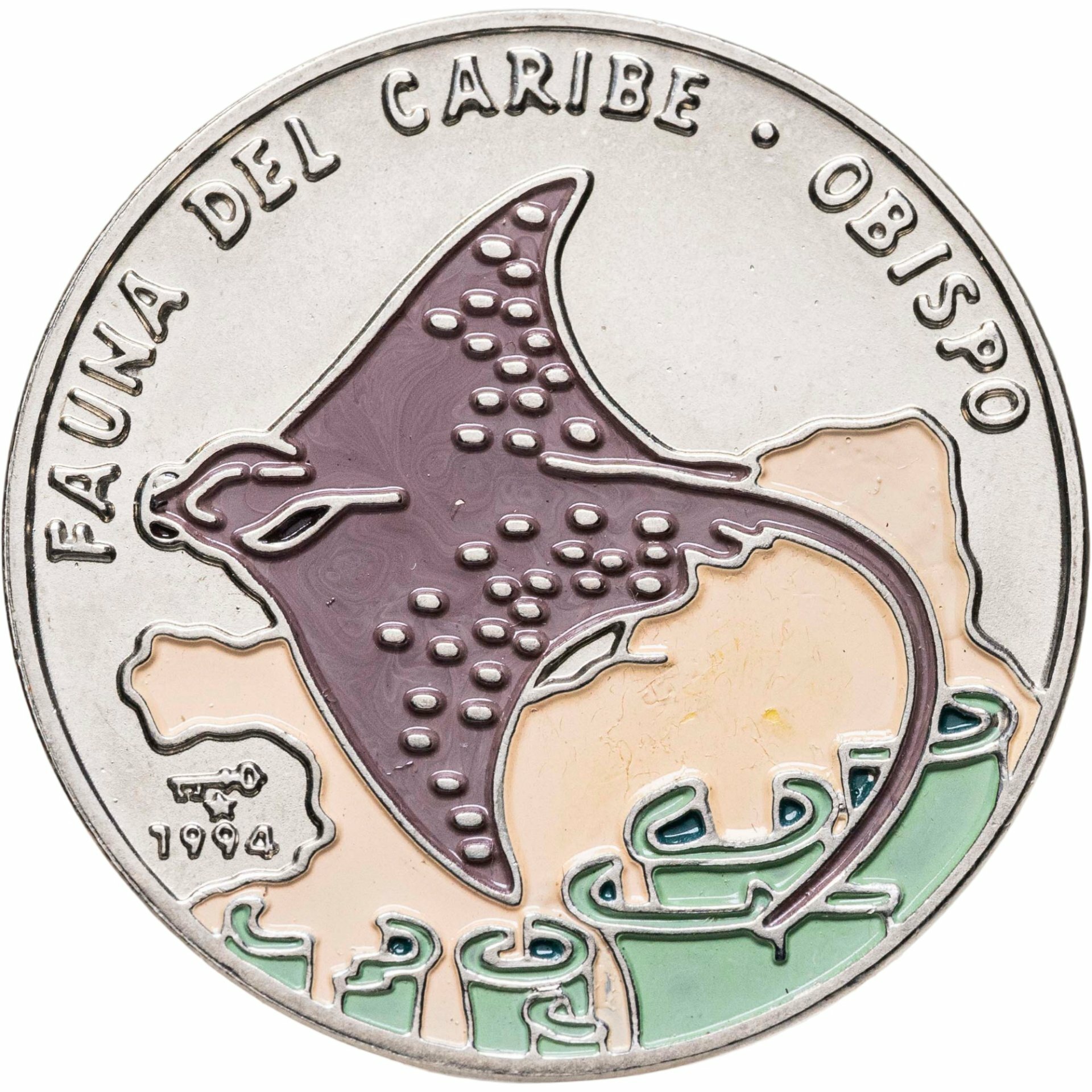 Куба 1 песо peso 1994 "Карибская фауна - Манта скат", Сталь, в сохранности BUNC