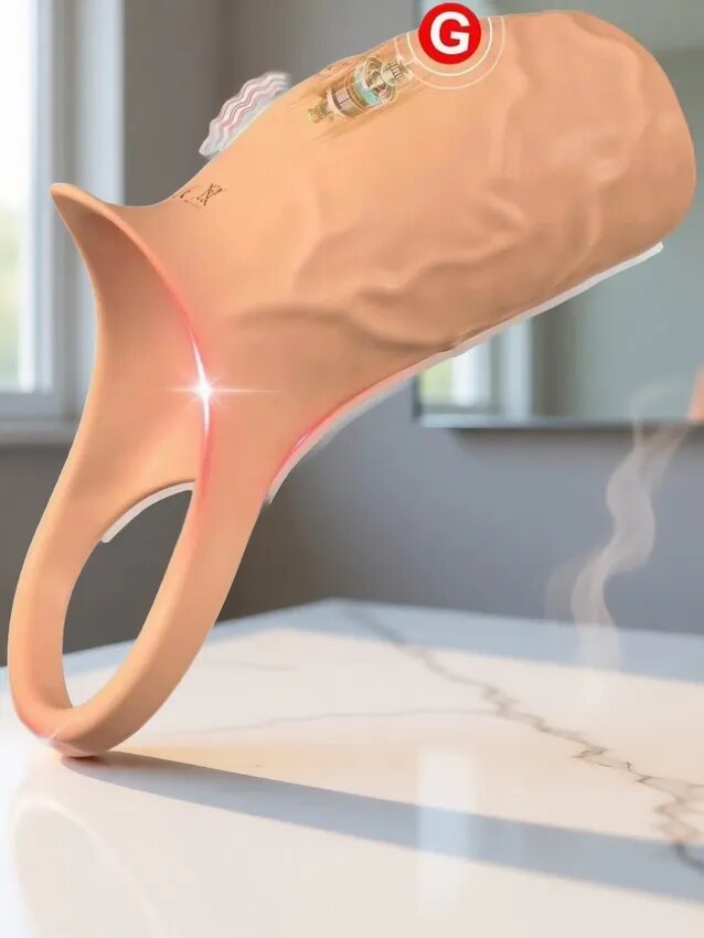 Вибрирующая насадка с ложечкой при недостаточной эрекции LoveToy, 10 режимов, телесный, 9,6 см