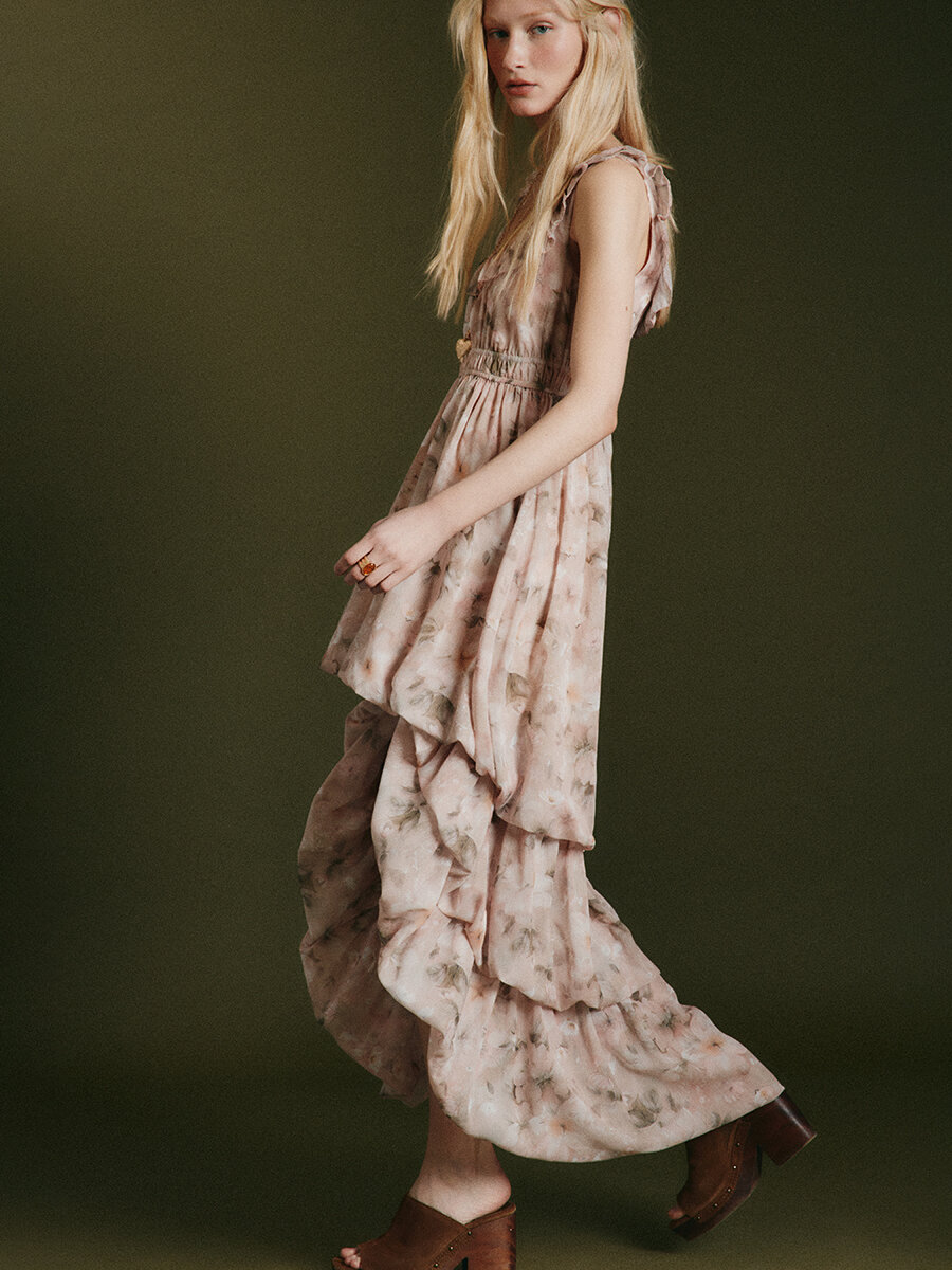 Платье макси шифоновое с пышной юбкой со шлейфом