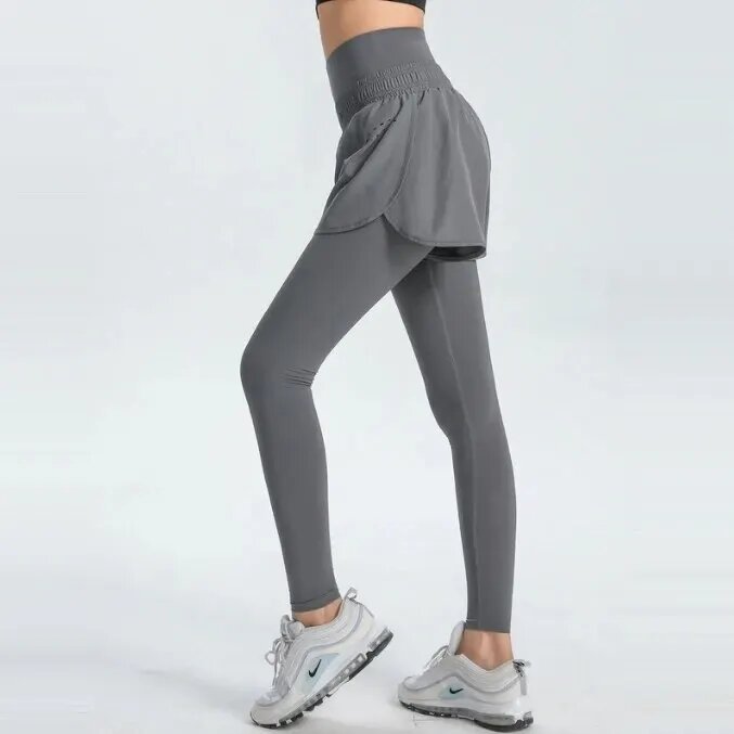 Спортивные леггинсы с шортами, серый, L