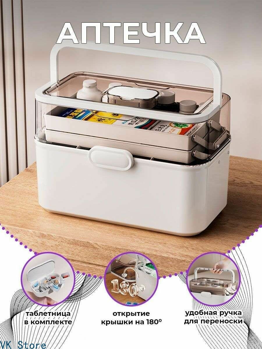 ST-UH9002BE-L Аптечка домашняя большая контейнер органайзер для хранения лекарств и медикаментов дома пластиковый с крышкой