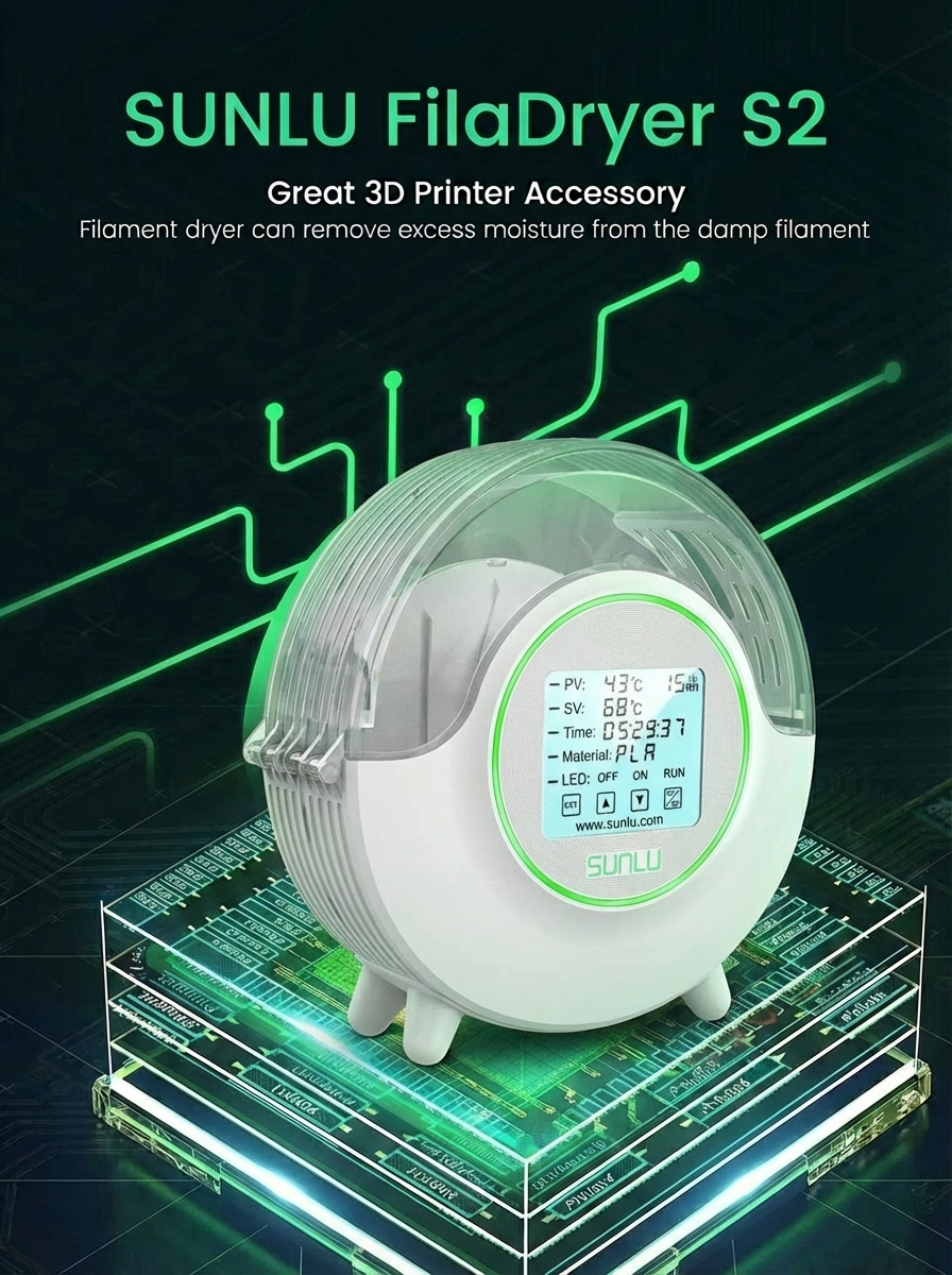 Sunlu S2 Филаментная сушилка, Белый, 360° всесторонний нагрев во время использования, Аксессуары для 3D-принтера