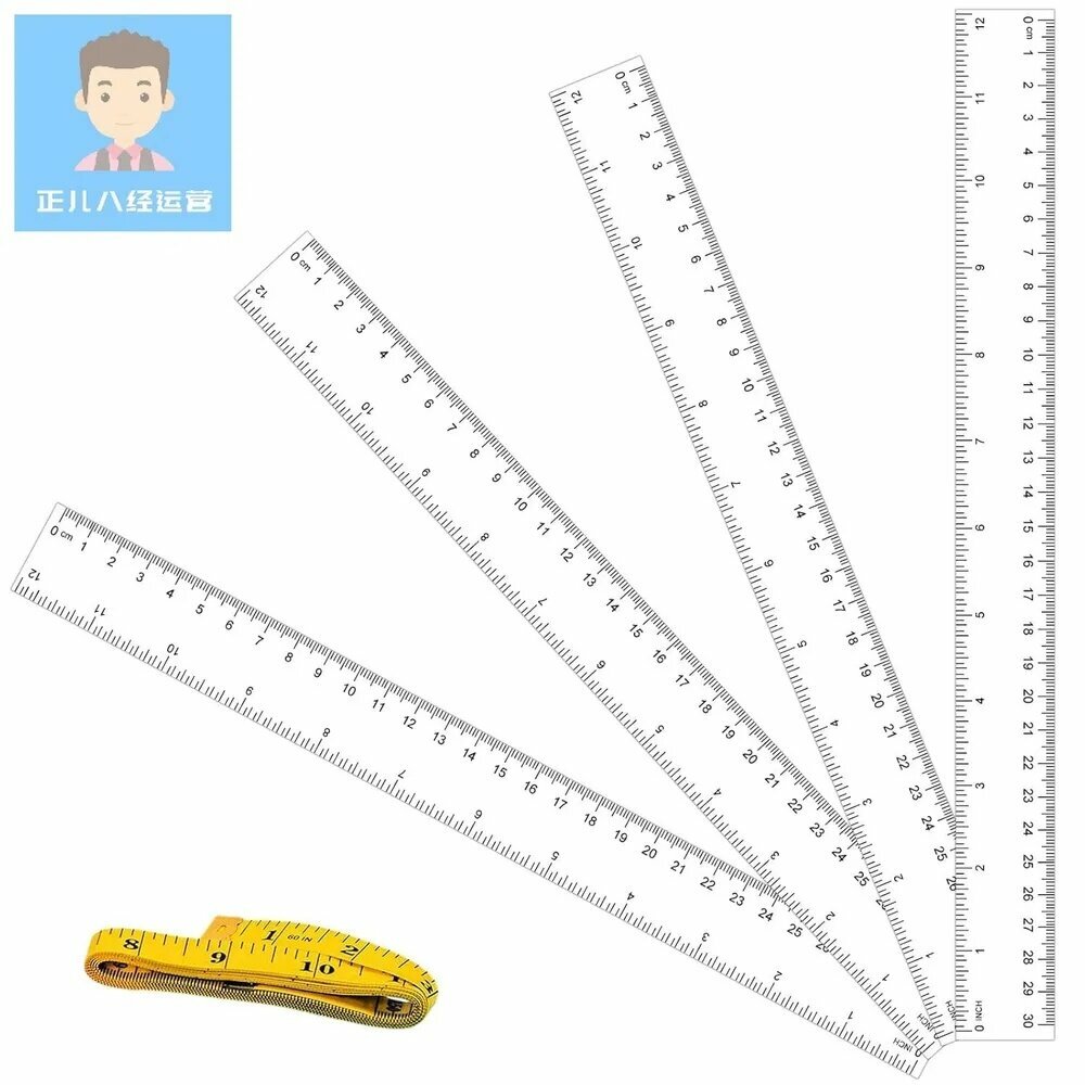 4 шт. прозрачных линеек YGAOHF 12 дюймов, пластиковая прозрачная линейка с 1 рулеткой, гибкая прямая с дюймами и сантиметрами