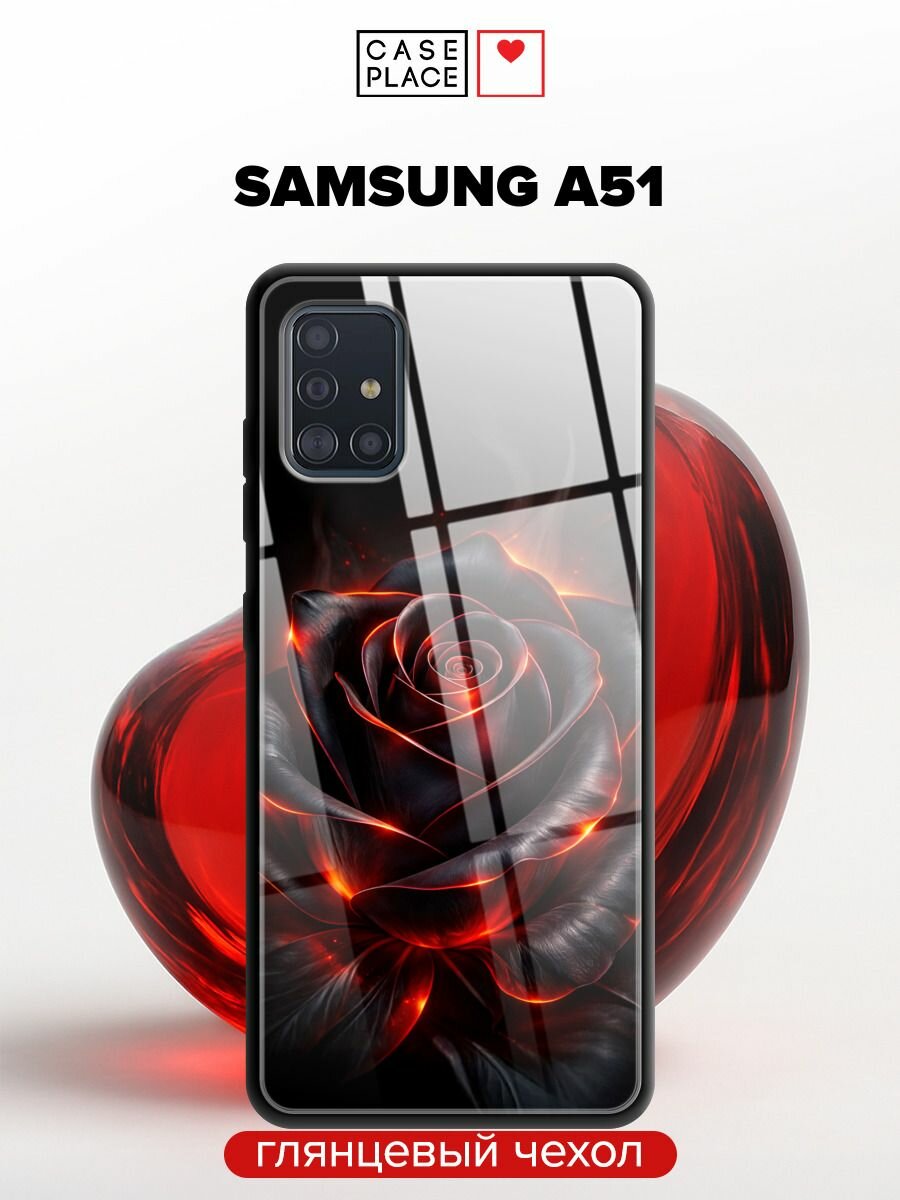 Чехол на Samsung Galaxy A51 / Самсунг Галакси А51 с принтом "Огненная черная роза"