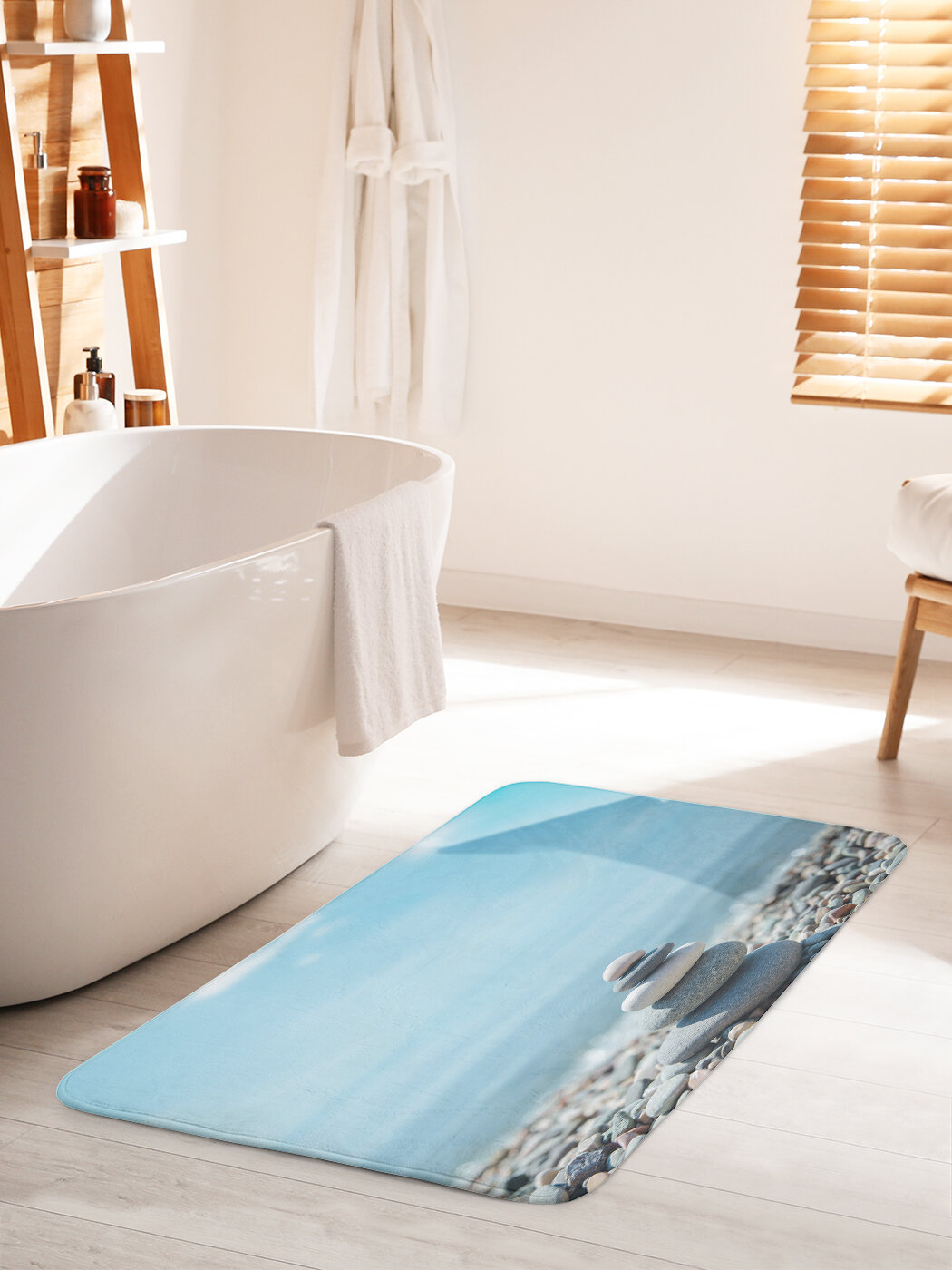 Коврик для ванной комнаты и туалета противоскользящий "Гора камней на море" 60х100 см, JoyArty